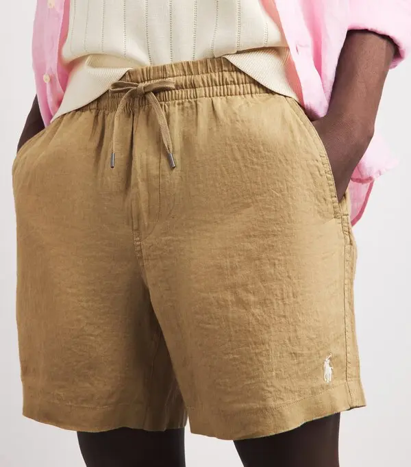 Polo Ralph Lauren Linen Drawstring Shorts With Embroidered Pony - Beige