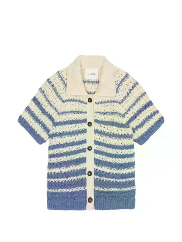 Closed Striped Short-sleeve Cardigan - Neutrals