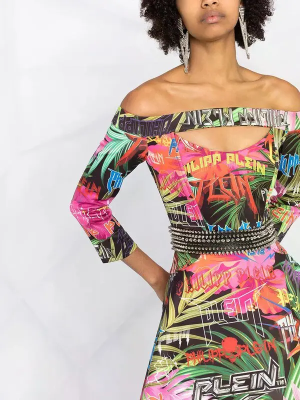 Philipp Plein Off-shoulder Jungle Rock Dress