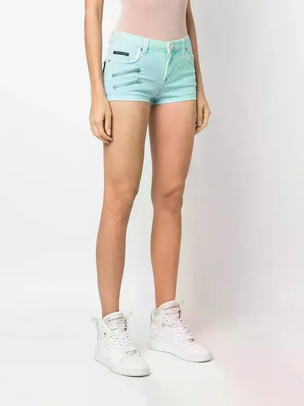 Philipp Plein Denim Hot Pants With Decorative Zip Detailing - Blue