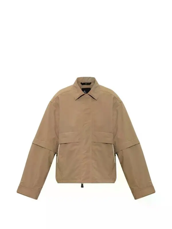 Moncler Zip-up Jacket With Flap Pockets And Logo Patch - Brown