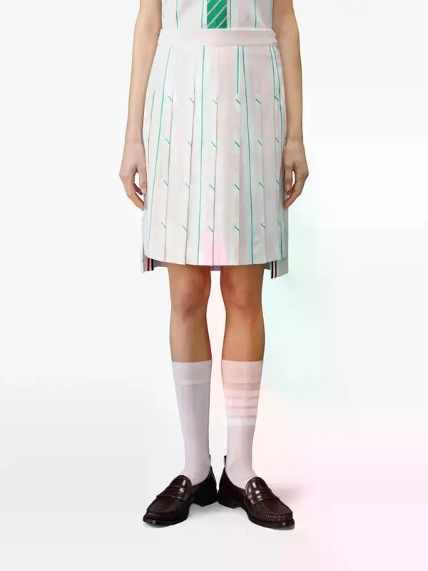 Thom Browne Madras Cotton Striped Pleated Skirt