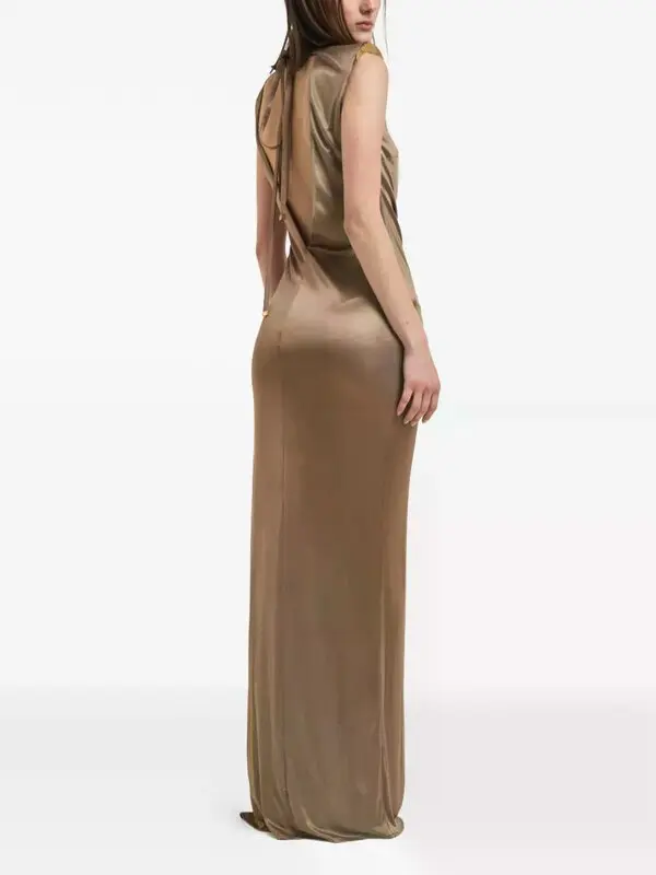 Elisabetta Franchi Knotted Detail Open-back Maxi Dress - Brown