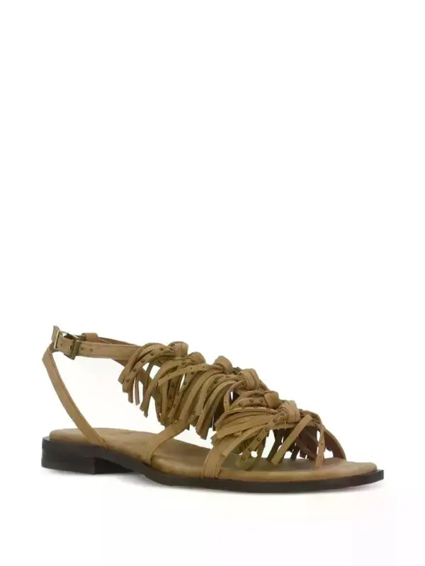 Ash Suede Fringe Flat Sandals - Neutrals