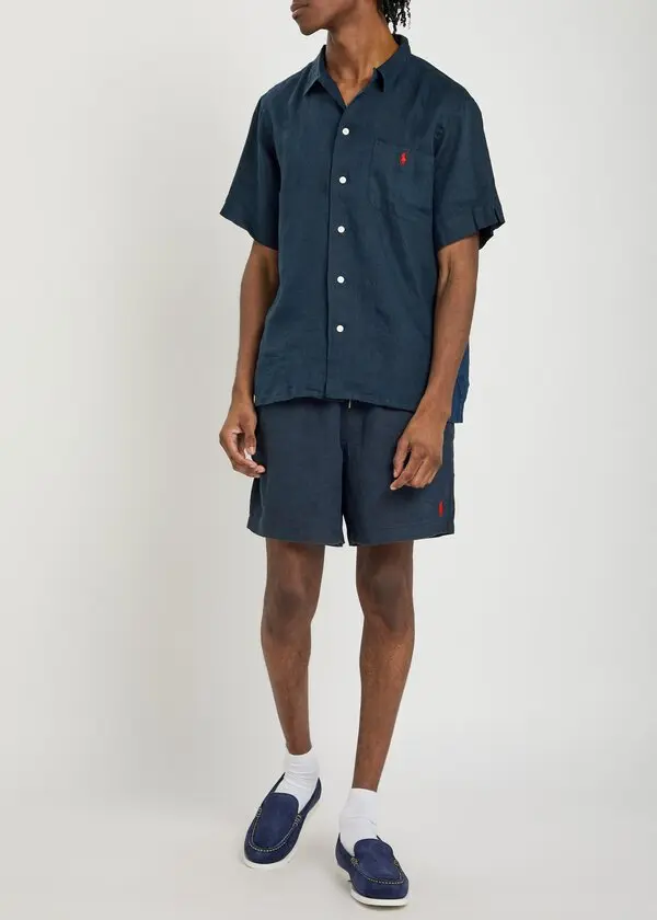 Polo Ralph Lauren Embroidered Linen Shorts - Navy