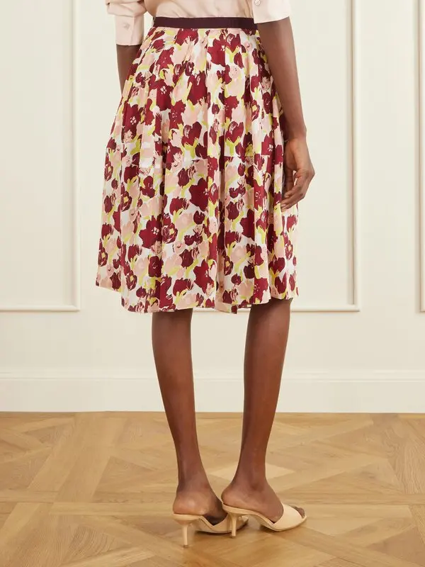 Marni Pleated Printed Silk Crepe De Chine Midi Skirt