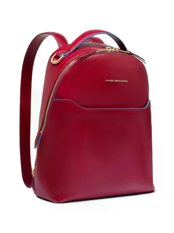 PIQUADRO Logo Plaque Leather Backpack