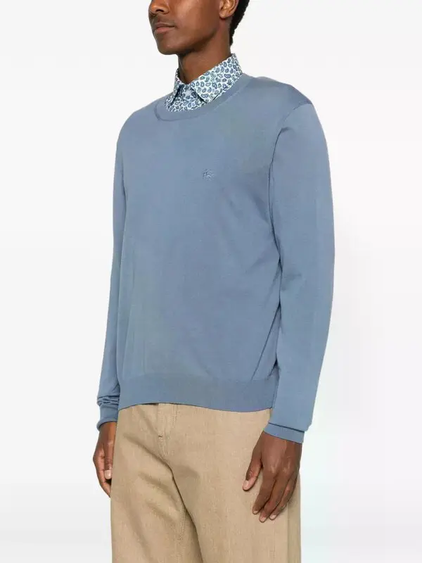Etro Pegaso Embroidered Fine Knit Sweater - Blue