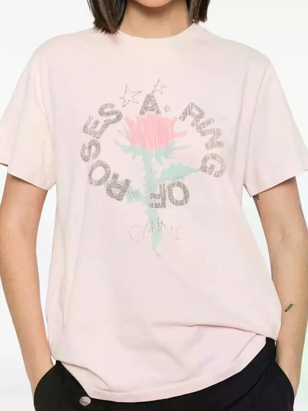 GANNI Graphic Print T-shirt - Pink