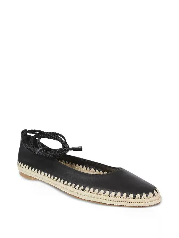Max Mara Nappa Leather Ballet Flats With Whipstitch Trim And Braided Ankle Tie - Black