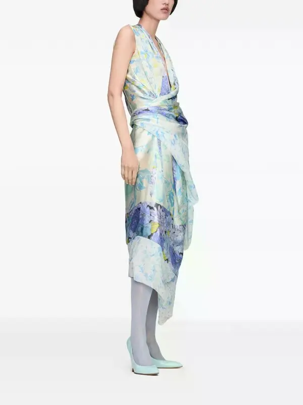 MAISON MARGIELA Floral Draped Midi Dress - Blue