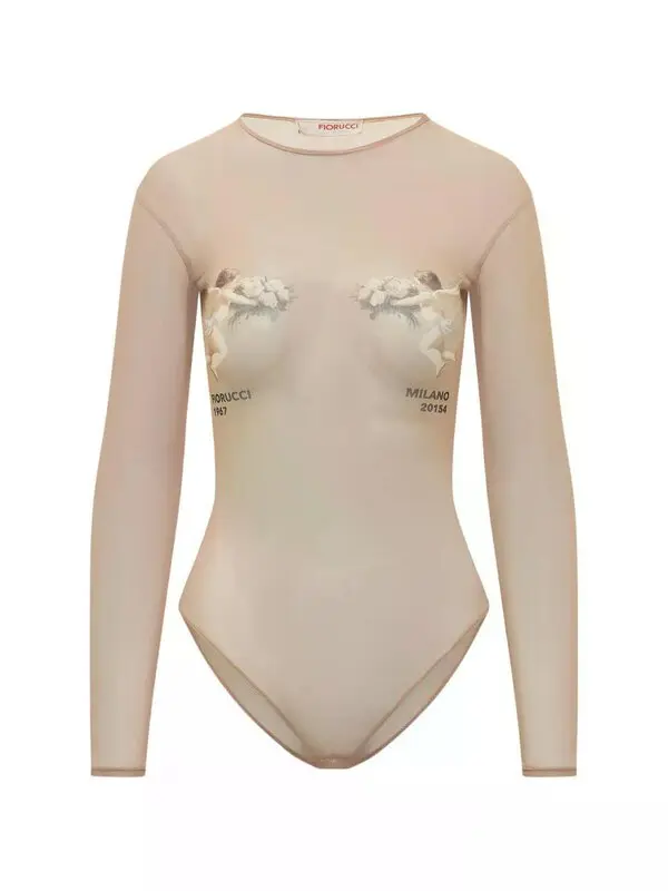 Fiorucci Bouquet Cupid-print Sheer Bodysuit - Neutrals