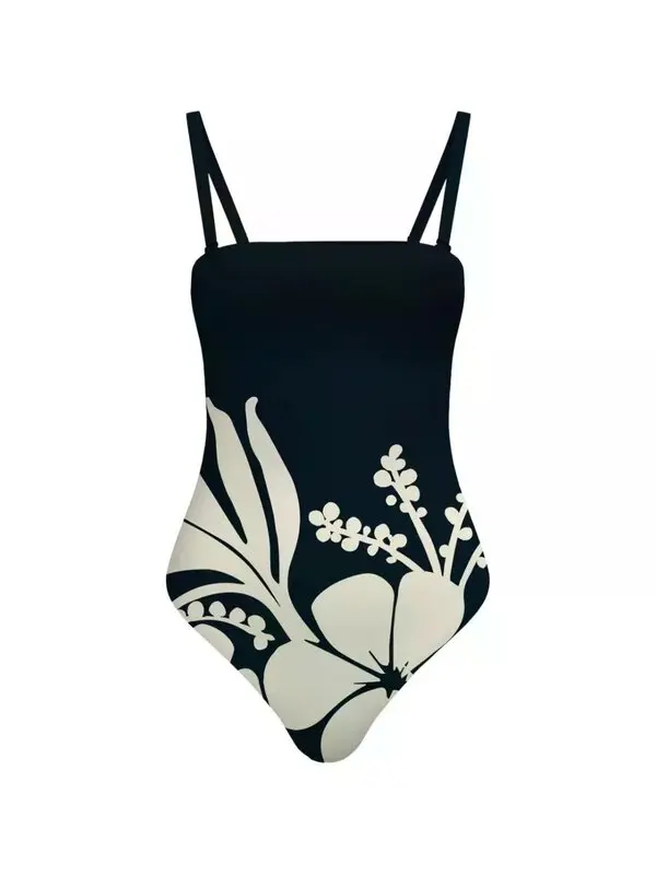 DIARRABLU Floral Print Square Neck Swimsuit - Black