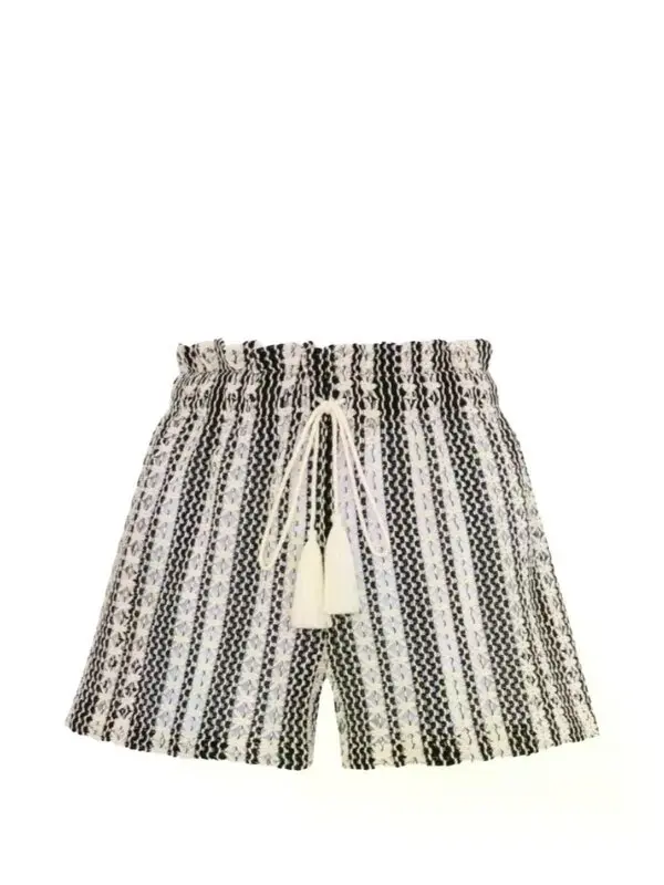 PALMACEA Irene Tassel-detail Striped Crochet Knit Shorts - Neutrals