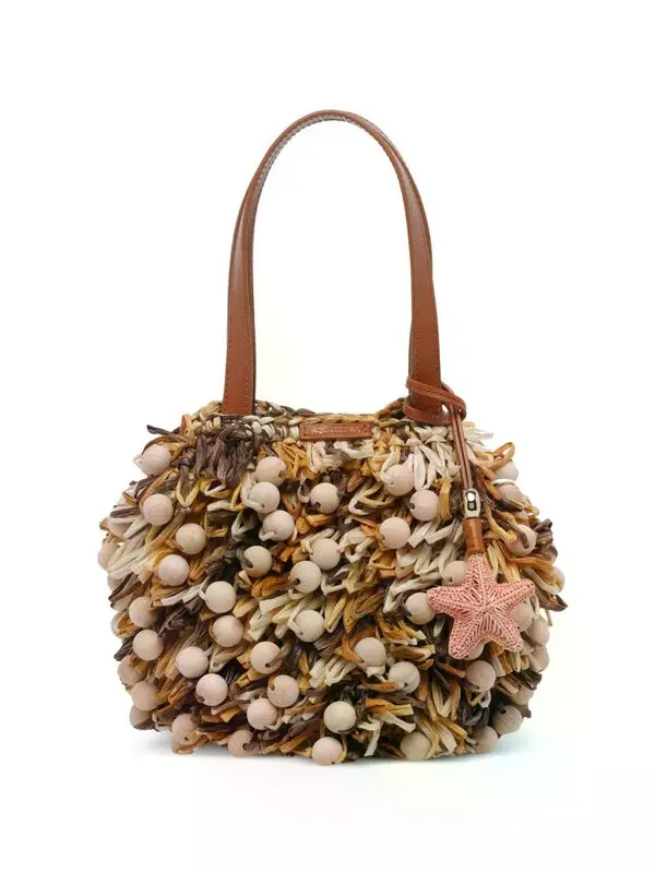 AQUAZZURA Raffia Clutch With Pom-pom And Starfish Detail - Neutrals