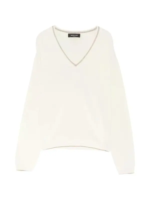 Fabiana Filippi V-neck Sweater With Embellished Trim - Neutrals