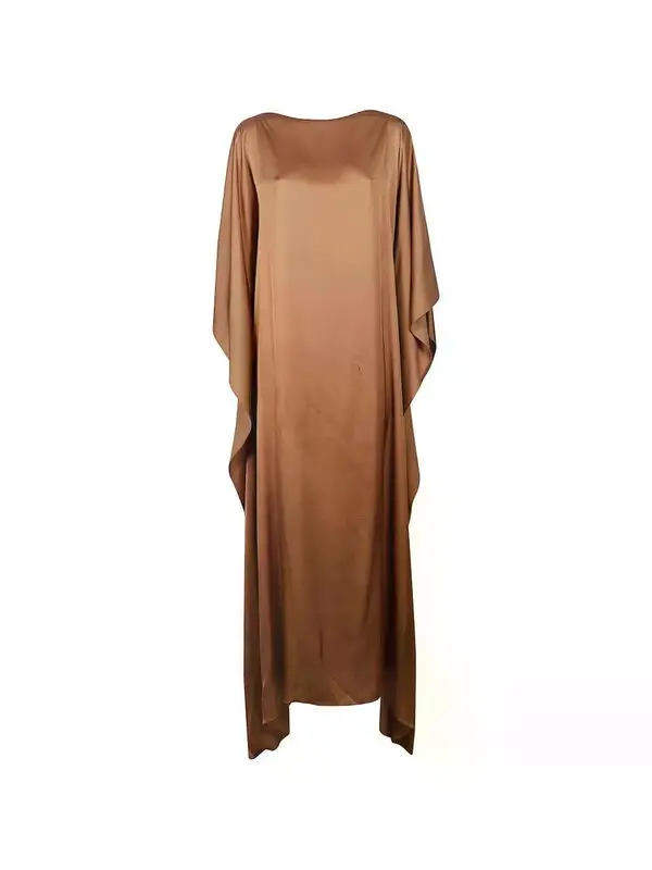 SA SU PHI Marta Maxi Dress Draped Sleeves, Boat Neck - Brown