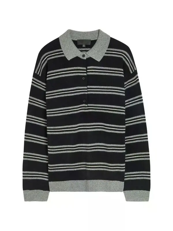 NILI LOTAN Galvez Striped Polo Sweater - Black