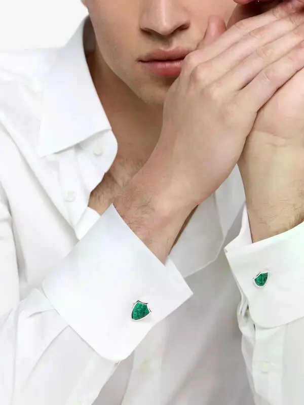 Mateo Malachite Shield Cufflinks - Silver