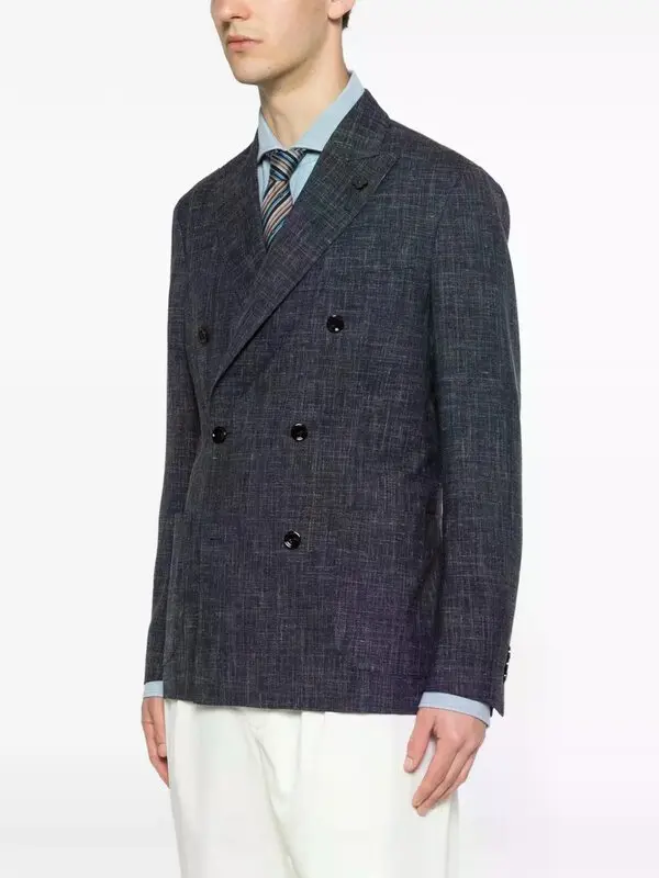 LARDINI Double-breasted Slub-texture Blazer