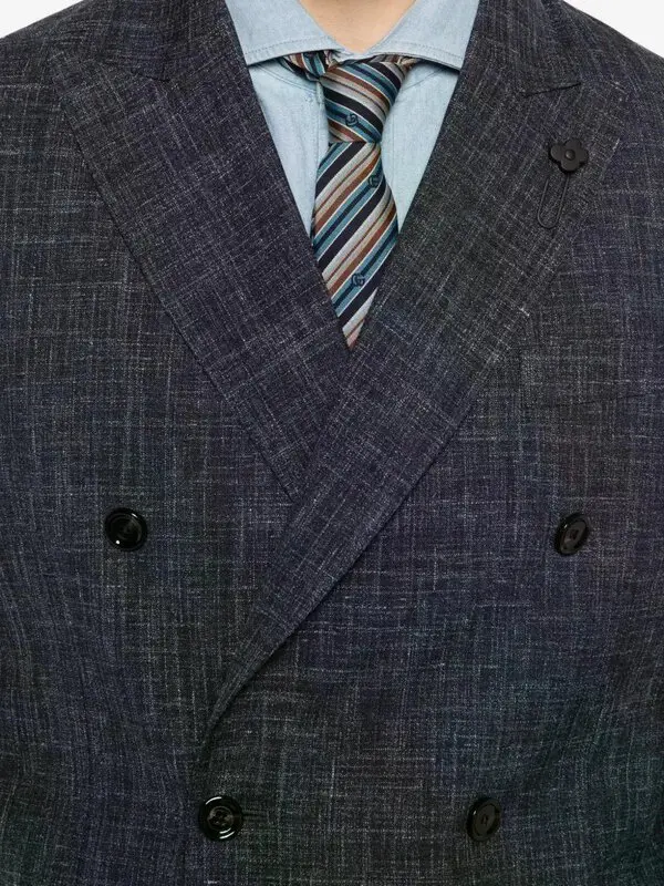 LARDINI Double-breasted Slub-texture Blazer