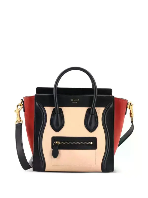 Celine Tricolor Leather Luggage Nano Crossbody Bag - Black