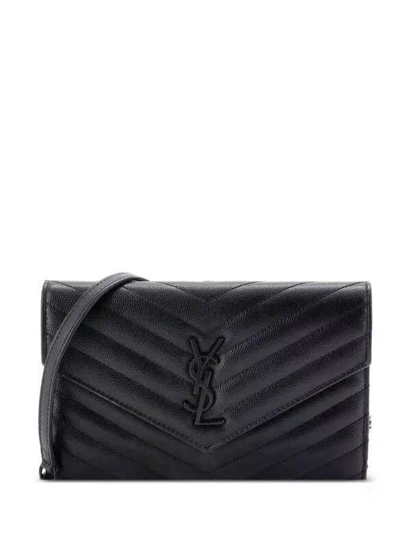 Saint Laurent Classic Monogram Wallet On Chain Matelassé Chevron - Black