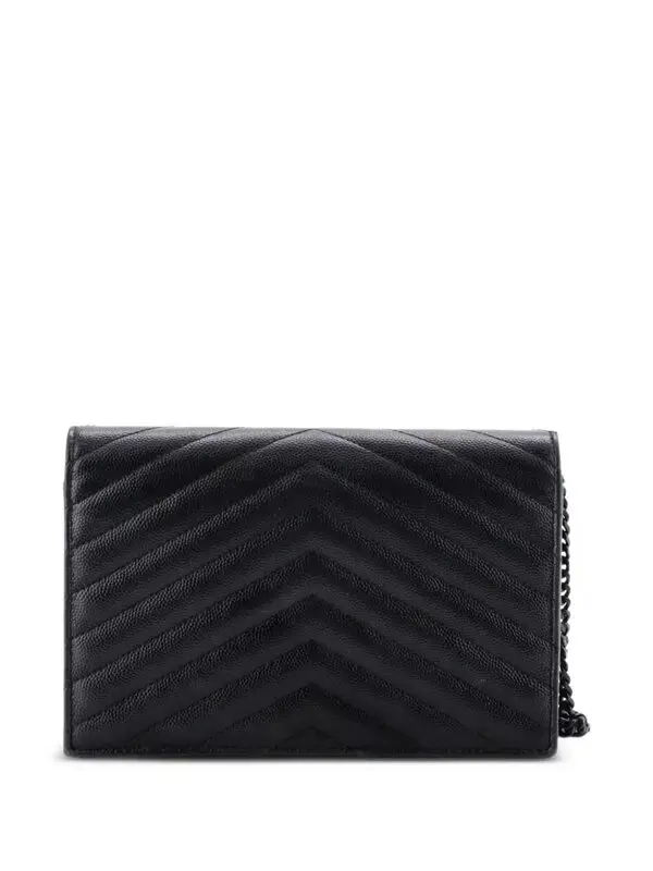 Saint Laurent Classic Monogram Wallet On Chain Matelassé Chevron - Black