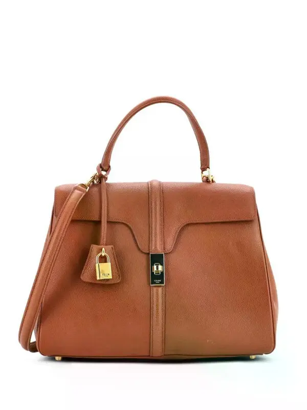 Celine 16 Top Handle Bag Grained Calfskin Medium Shoulder Bag - Brown
