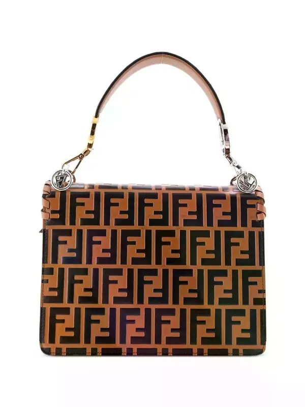 Fendi Kan I Shoulder Bag Whipstitch Zucca Embossed Leather - Brown