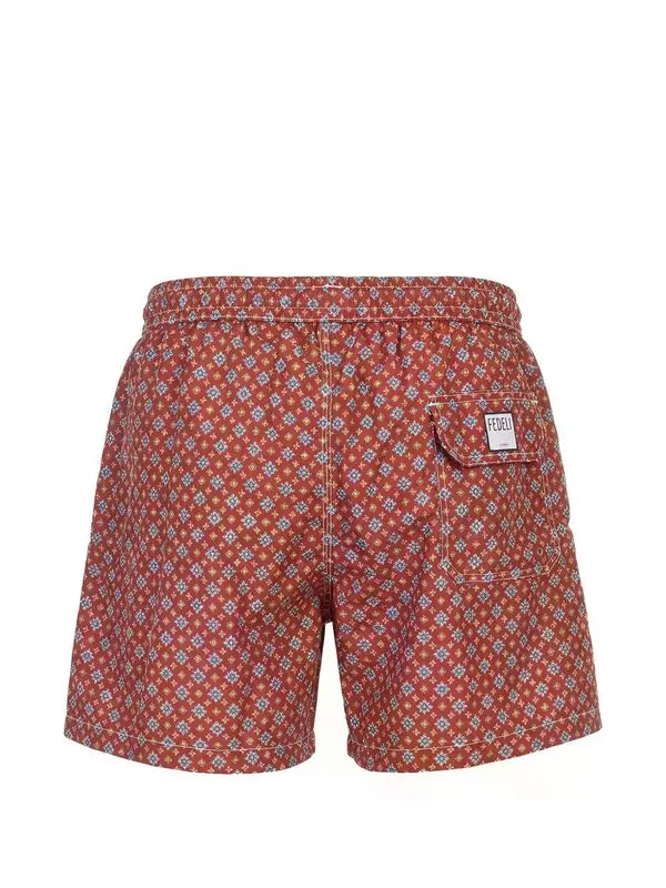 Fedeli Geometric-print Swim Shorts - Red