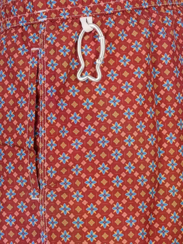 Fedeli Geometric-print Swim Shorts - Red