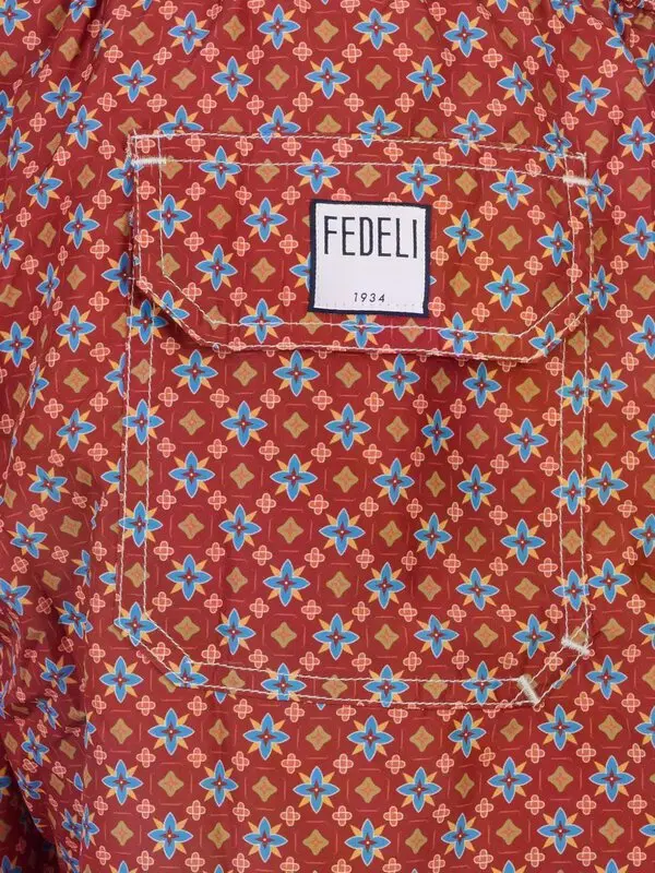 Fedeli Geometric-print Swim Shorts - Red