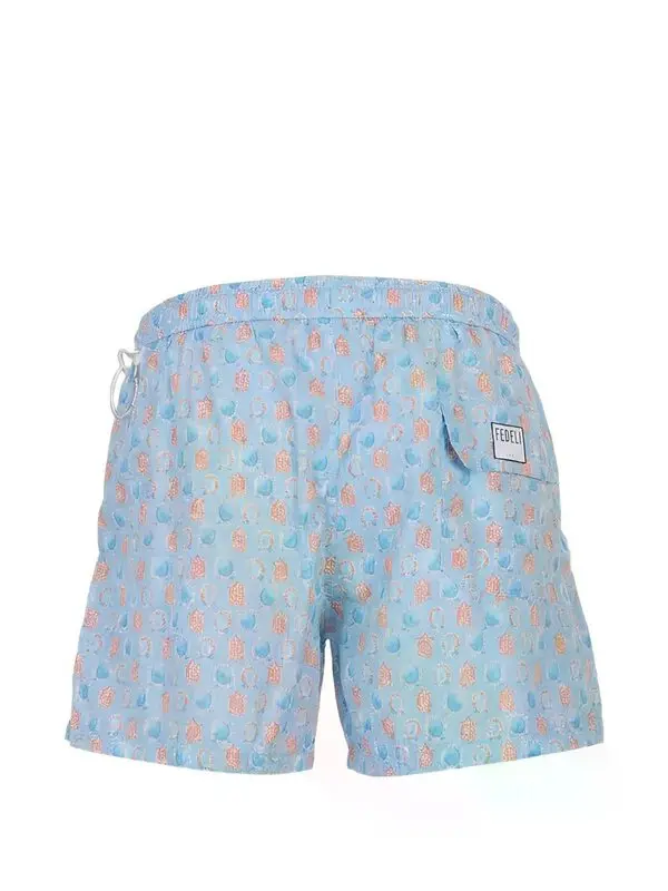 Fedeli Print-detail Drawstring Swim Shorts - Blue