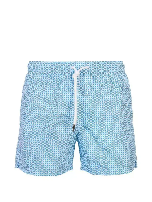 Fedeli Geometric-print Swim Shorts - Blue
