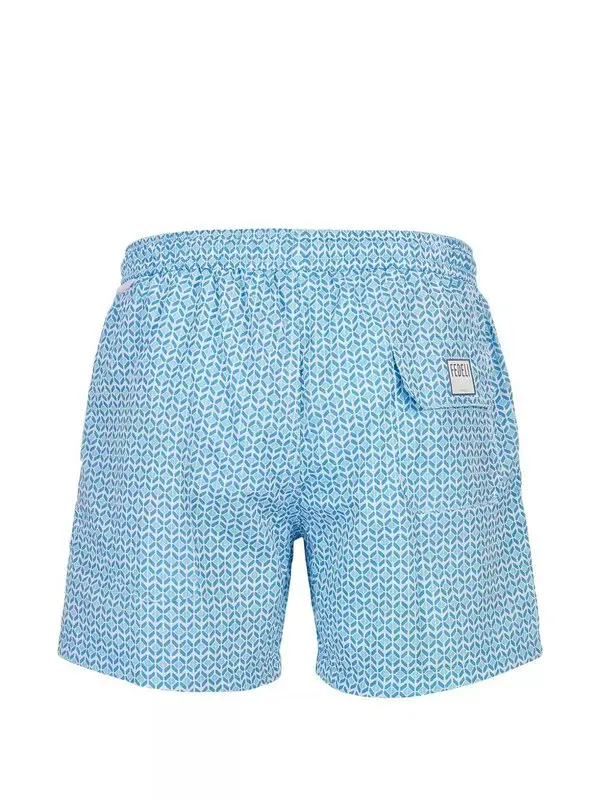 Fedeli Geometric-print Swim Shorts - Blue