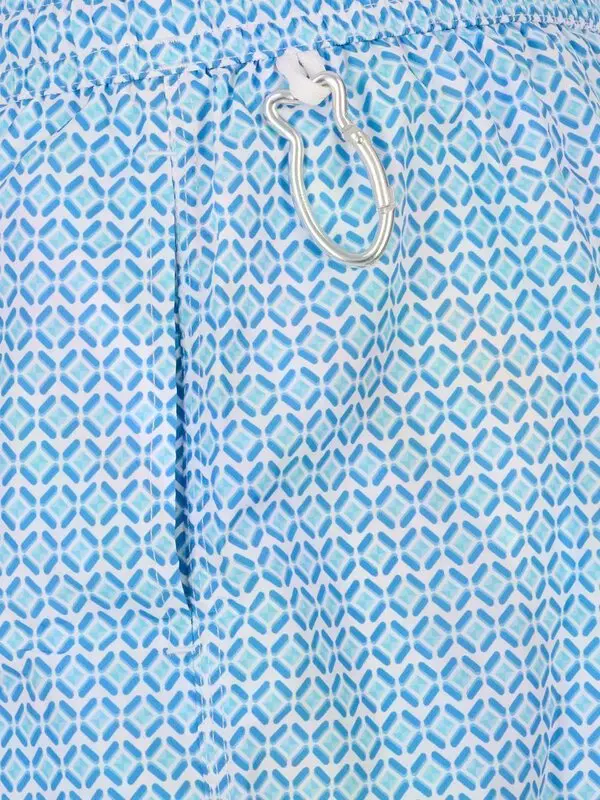 Fedeli Geometric-print Swim Shorts - Blue