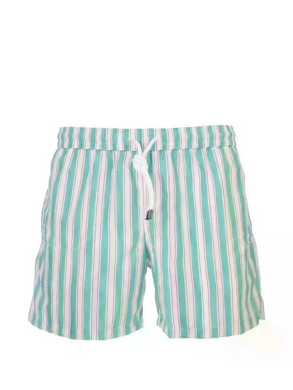 Fedeli Striped Drawstring Swim Shorts - Green