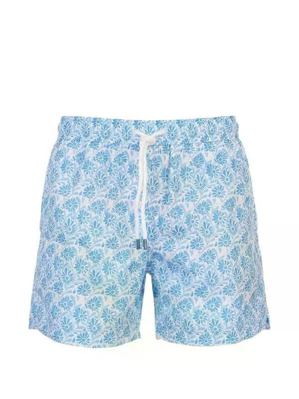 Fedeli Floral-print Swim Shorts - Blue
