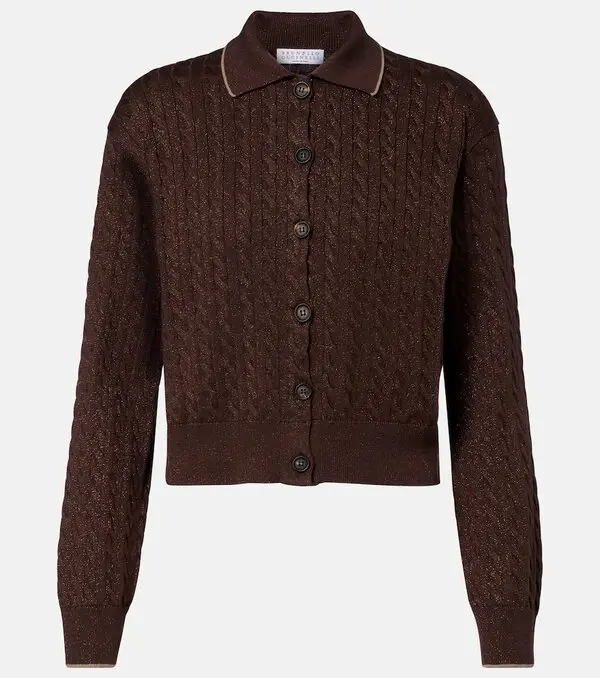 Brunello Cucinelli Cotton-blend Cardigan With Metallic Fibres - Brown