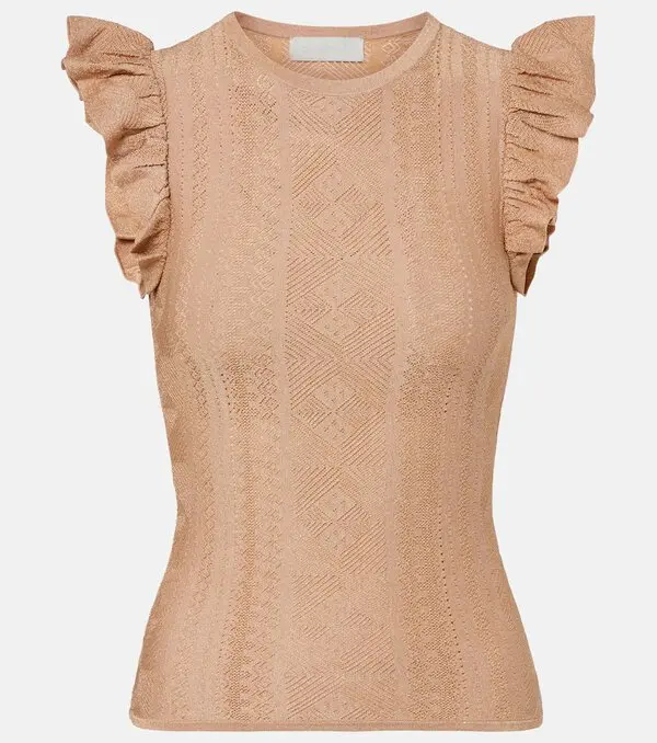 Zimmermann Aster Ruffled Pointelle Lame Top - Gold