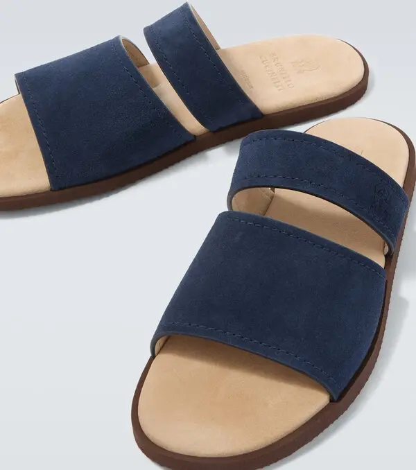 Brunello Cucinelli Suede Open Toe Sandals - Blue