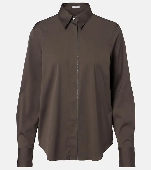 Brunello Cucinelli Monili Cotton-blend Poplin Shirt - Brown