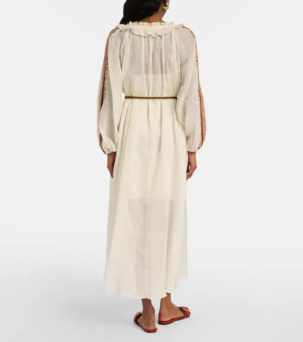 Zimmermann Aster Embroidered Ramie Maxi Dress - White