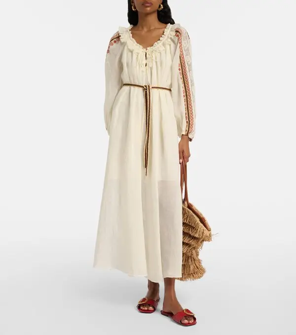 Zimmermann Aster Embroidered Ramie Maxi Dress - White