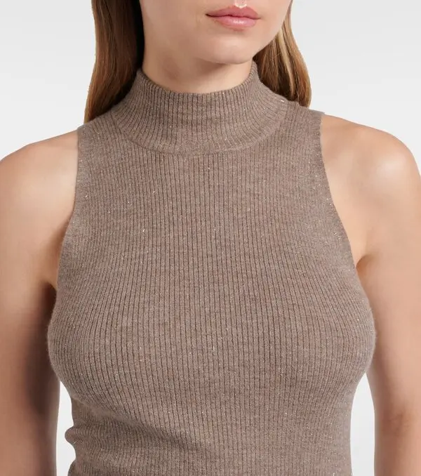 Brunello Cucinelli Knitted Lame Mockneck Top
