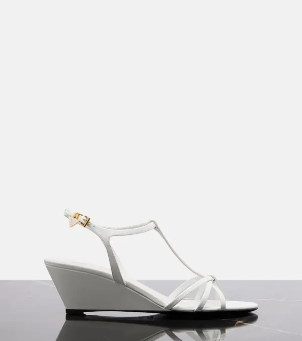 Prada Patent Leather Wedge Sandals - White