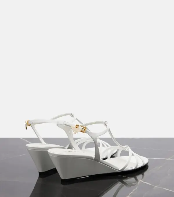 Prada Patent Leather Wedge Sandals - White