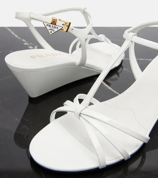 Prada Patent Leather Wedge Sandals - White