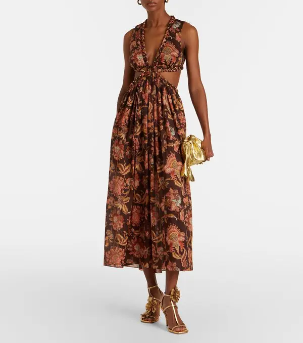 Zimmermann Aster Cutout Floral Cotton Midi Dress